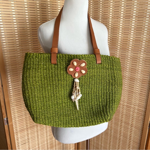 Emma Rose | Bags | Emma Rose Green Woven Tote Bag | Poshmark